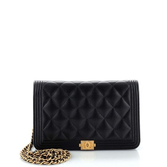 CHANEL | Bags | Chanel Boy Wallet On Chain Quilted Caviar Black | Poshmark